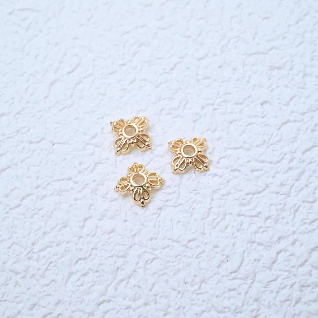 14K Gold Plated Brass Bead Caps, Jewelry Making Supplies, Flower Charm ...
