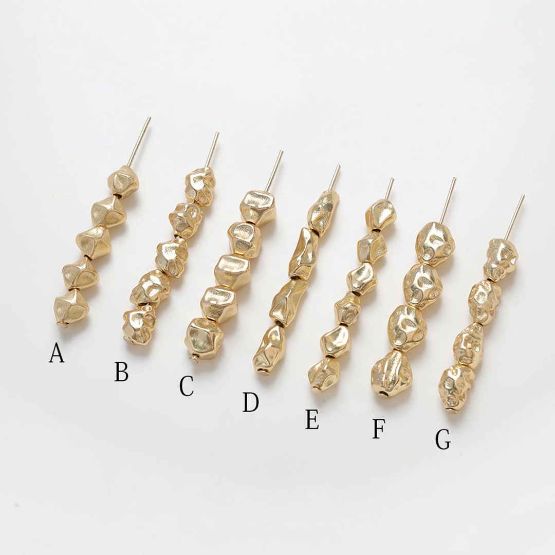 14K Gold Plated Irregular Beads, Gold Tone Geometric Beads, Hammered ...