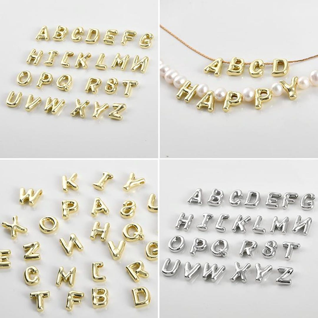 14K Gold Plated Balloon Letter Charms,rhodium Plated Alphabet Beads ...