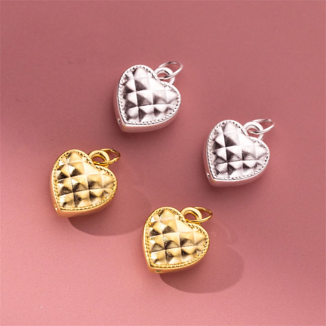 Sterling Silver Chequer Heart Charm Pendant, Valentine's Day Bracelet ...