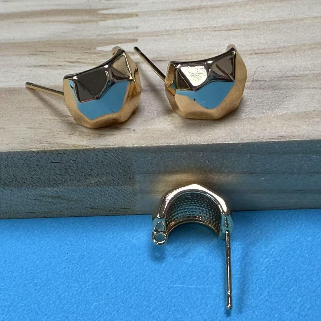 18K Gold Plated Irregular Cutting Semicircle Stud Earrings With Loop, C ...