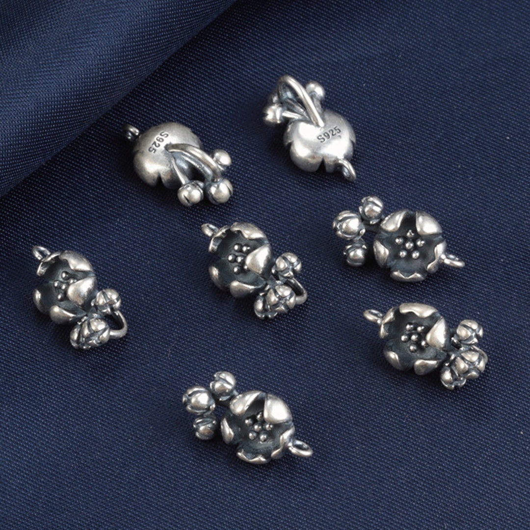 Sterling Silver Flower Bud Connector Charm, Silver Flower Charms ...