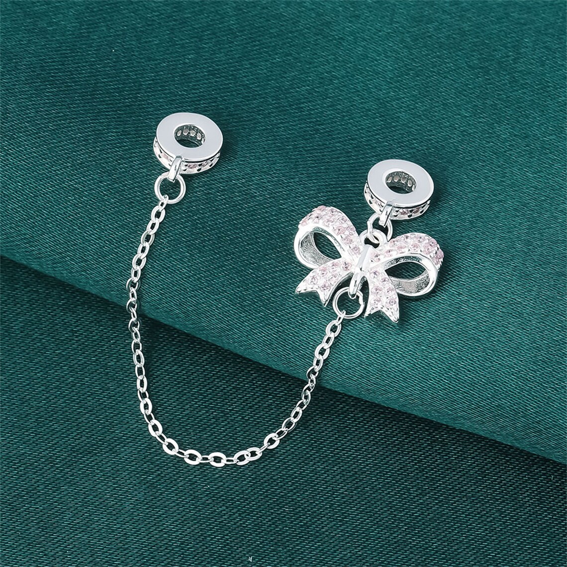 Sterling Silver Bow Knot Safety Chain for Bracelet - Etsy