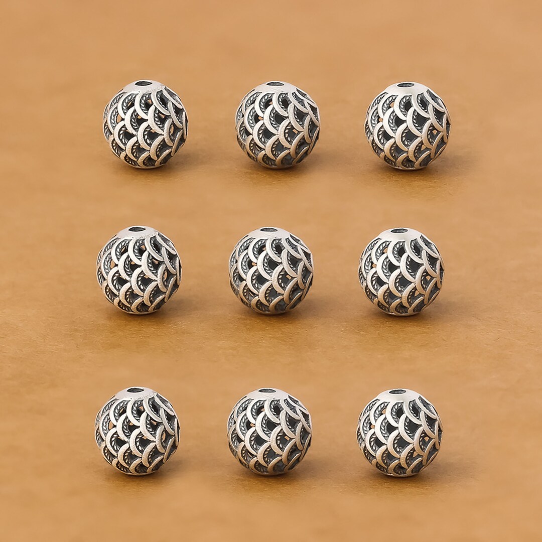 8mm Sterling Silver Dragon Scale Beads, Round Bead, Tribal Bead ...