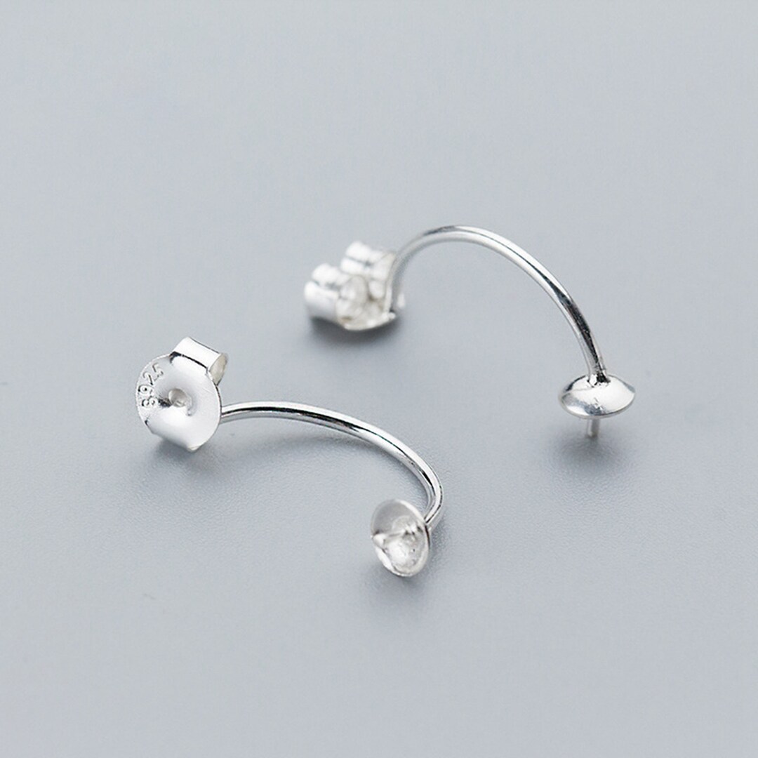Sterling Silver U Shape Ear Nuts W/ Cup and Peg for Half Drilled Beads ...