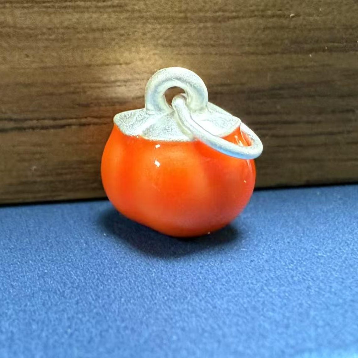 Sterling Silver Enamel Red Persimmon Charm Pendant, Fruit Bracelet ...