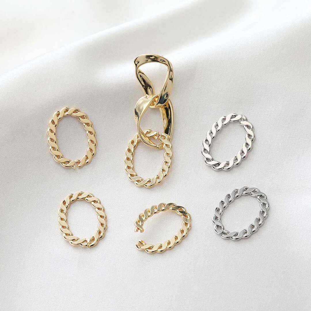 14K Gold Plated Open Oval Twist Jump Rings , Gold Tone Open Oval Circle ...