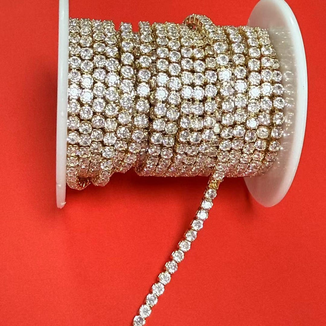 14K Gold Plated Sparkle Zircon Chain Footage, Gold Tone Bulk Specialty ...