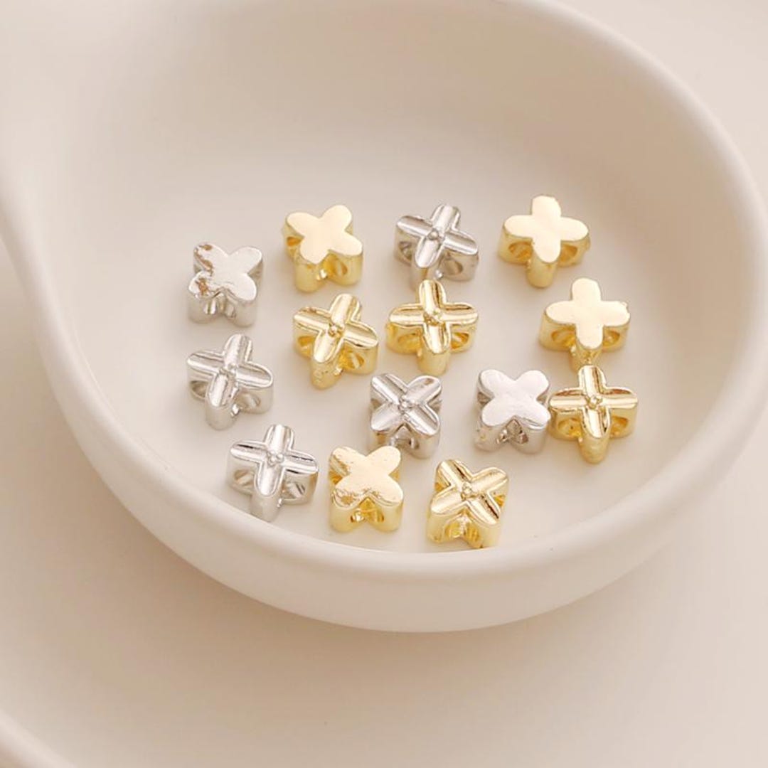 14K Gold Plated Clover Beads, Four-leaf Bead, Fortune Symbol Bead ...