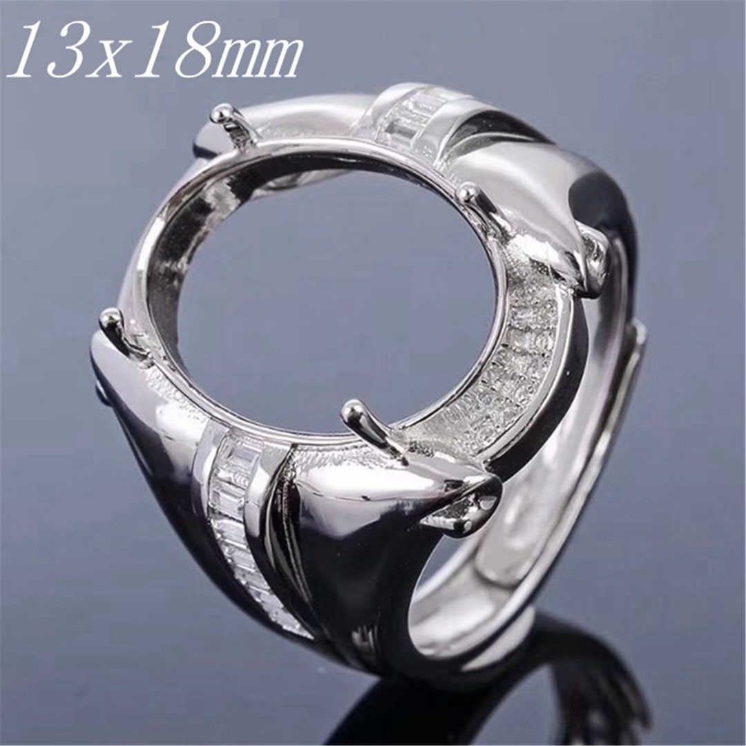 Sterling Silver Oval Ring Setting, Oval Ring Head, 925 Silver Ring ...