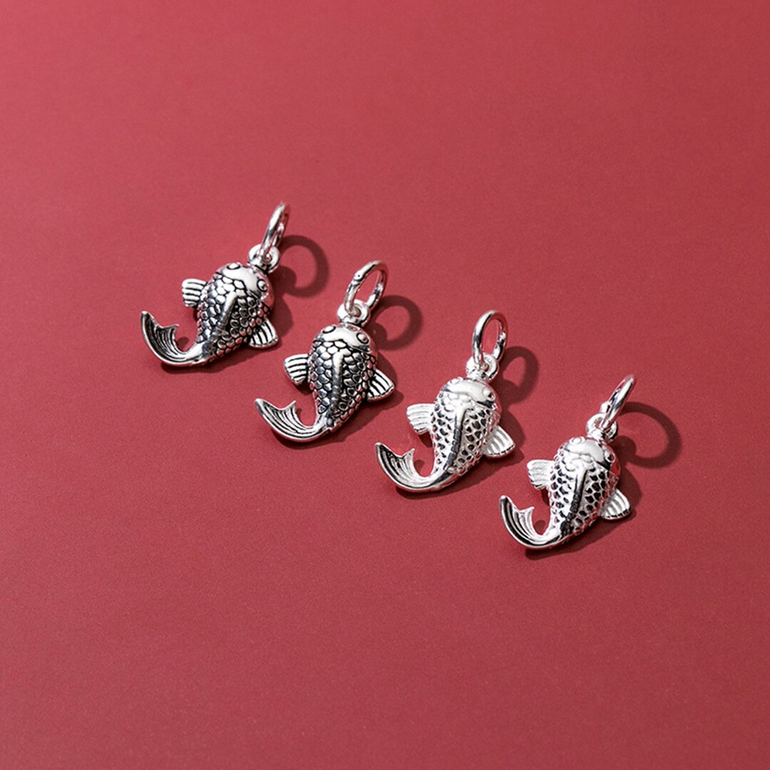 Sterling Silver Fish Charm Pendant, Ocean Bracelet, Marine Necklace ...