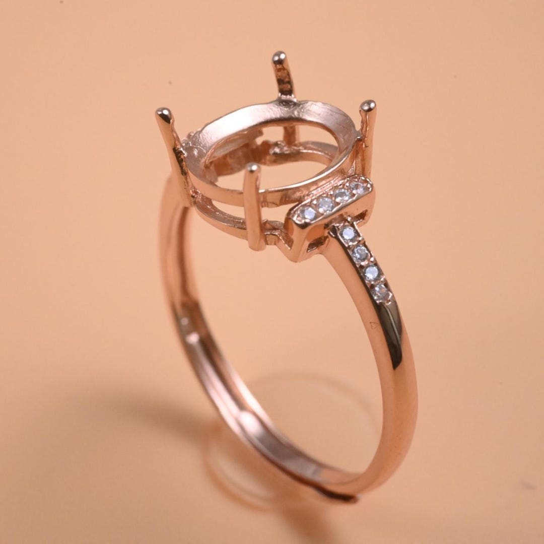 Sterling Silver Oval Ring Setting, Oval Ring Head, 925 Silver Ring ...