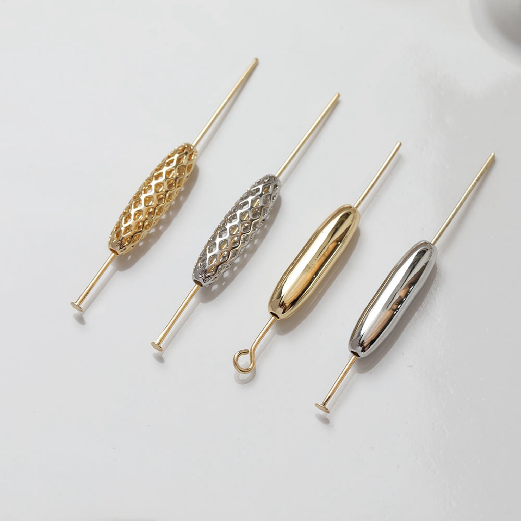 14K Gold Plated Oval Tube Bead, Rhombus Pattern Bead, Hollow Tube Bead ...