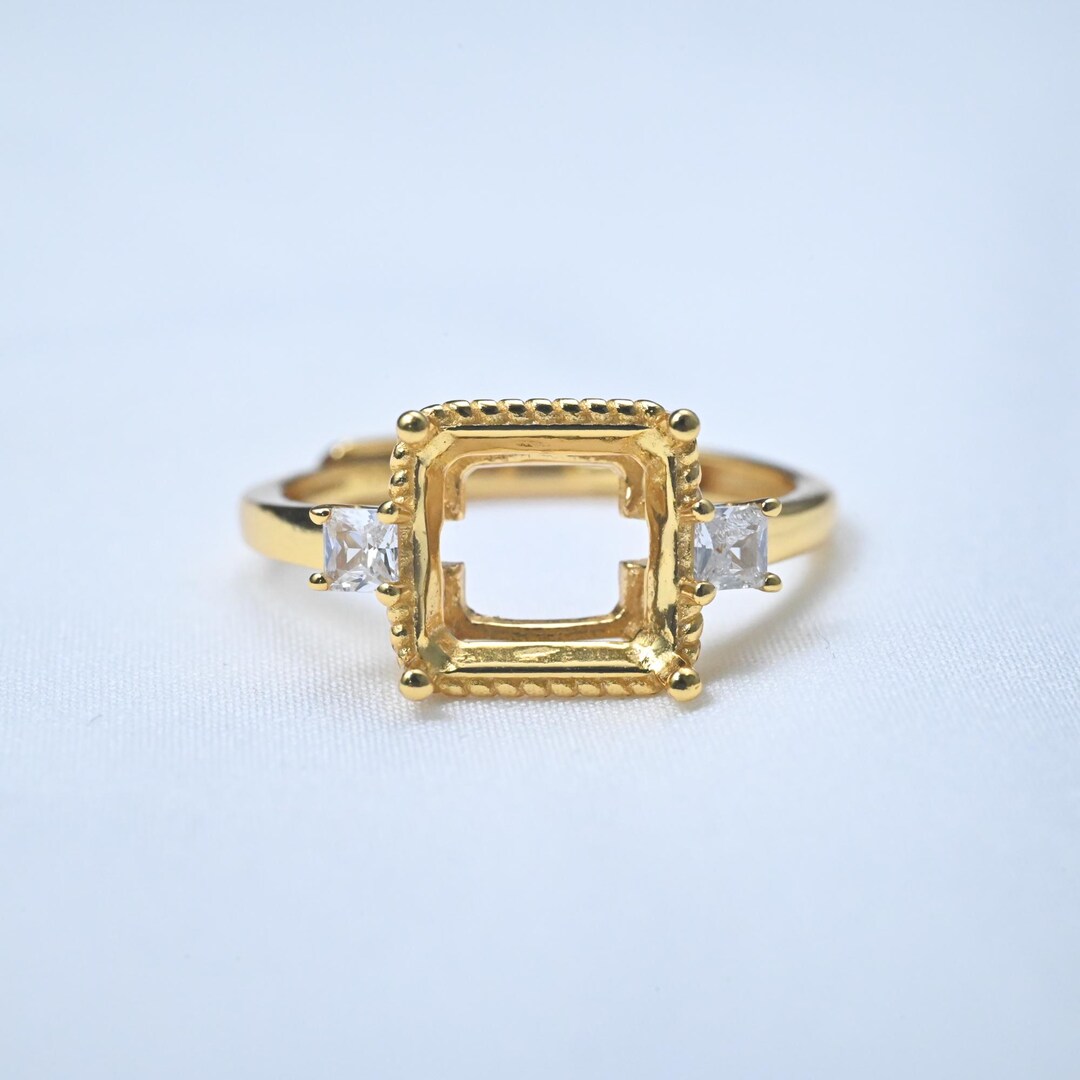 Sterling Silver Square Ring Setting With Claw, Solitaire Ring Band 5mm ...