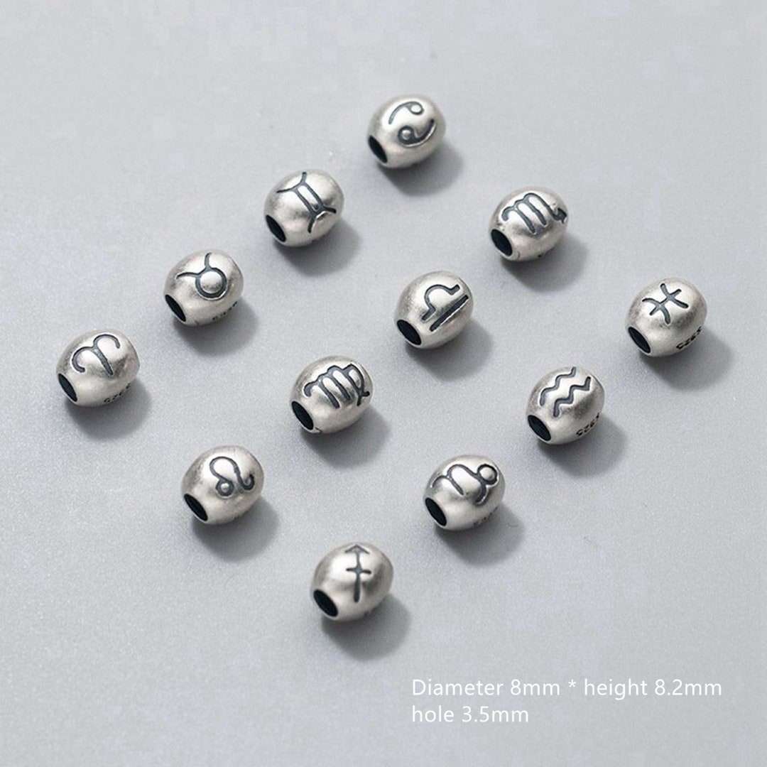 Sterling Silver Barrel Beads, Silver Zodiac Bead, Bracelet Beads ...