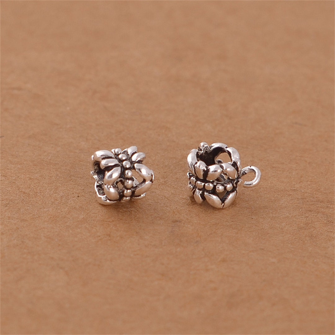 Sterling Silver Lotus Flower Bail Beads, 925 Silver Buddhism Beads ...