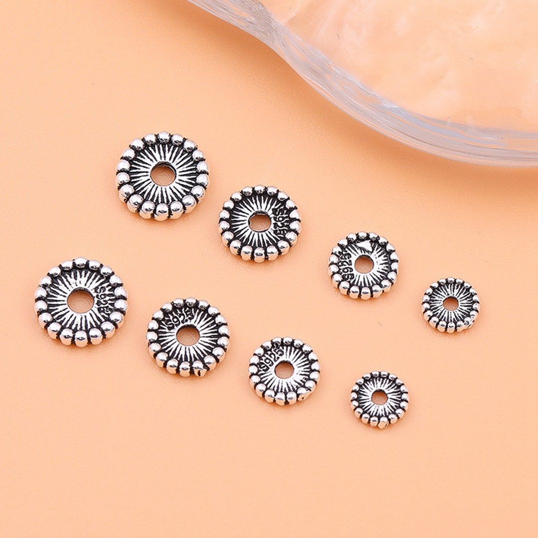 Sterling Silver Round Flower Beads, Buddhist Bead, Flat Spacer Beads ...