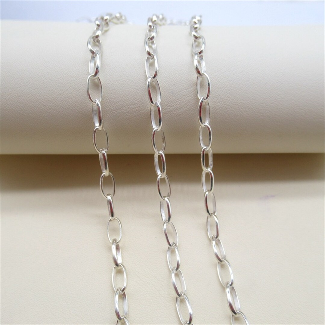 Sterling Silver Oval Rolo Chain, S925 Silver Rolo Chain for Jewelry ...