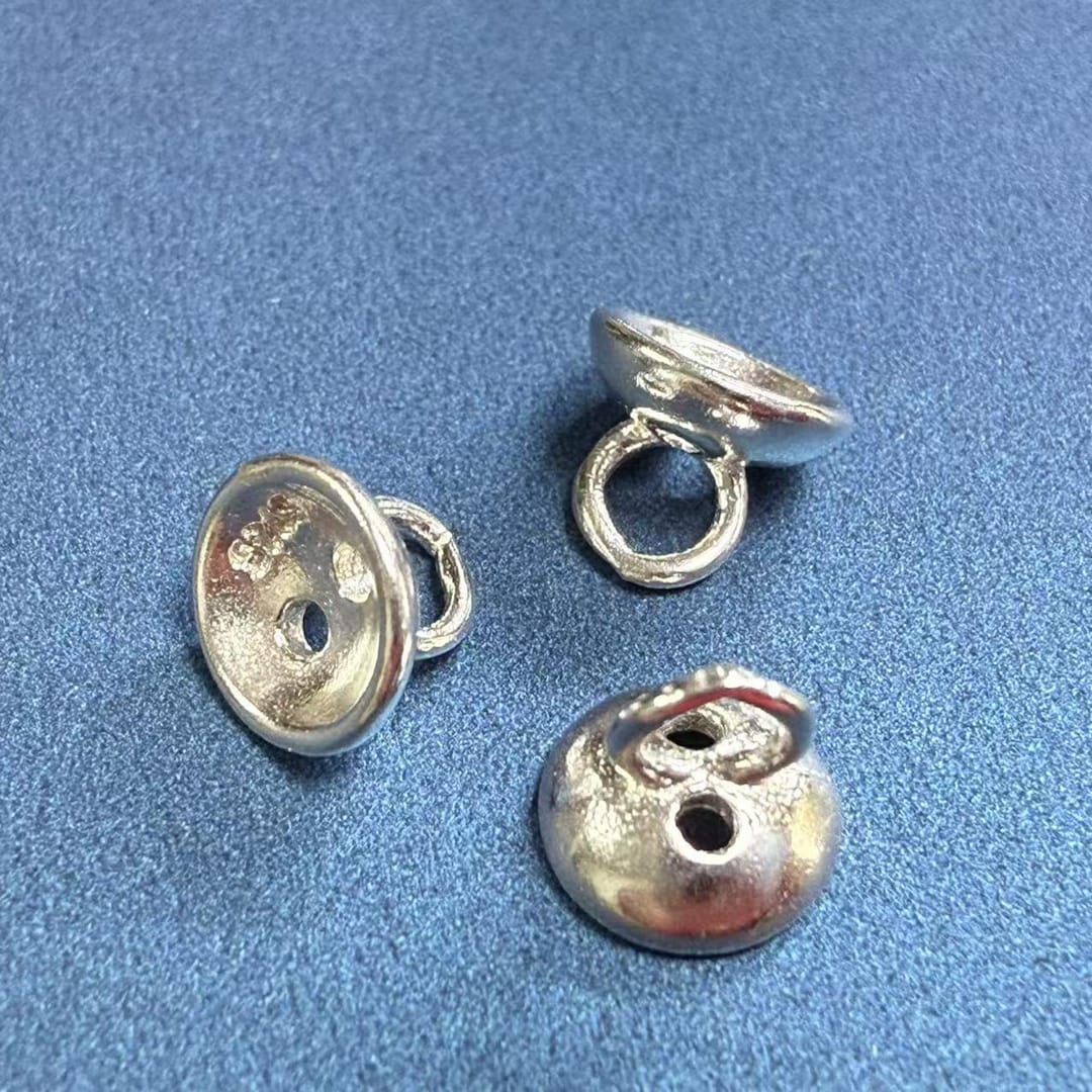 S925 Silver Round Bead End Cap With Hole,bead Cones,gold Tone Clasp ...