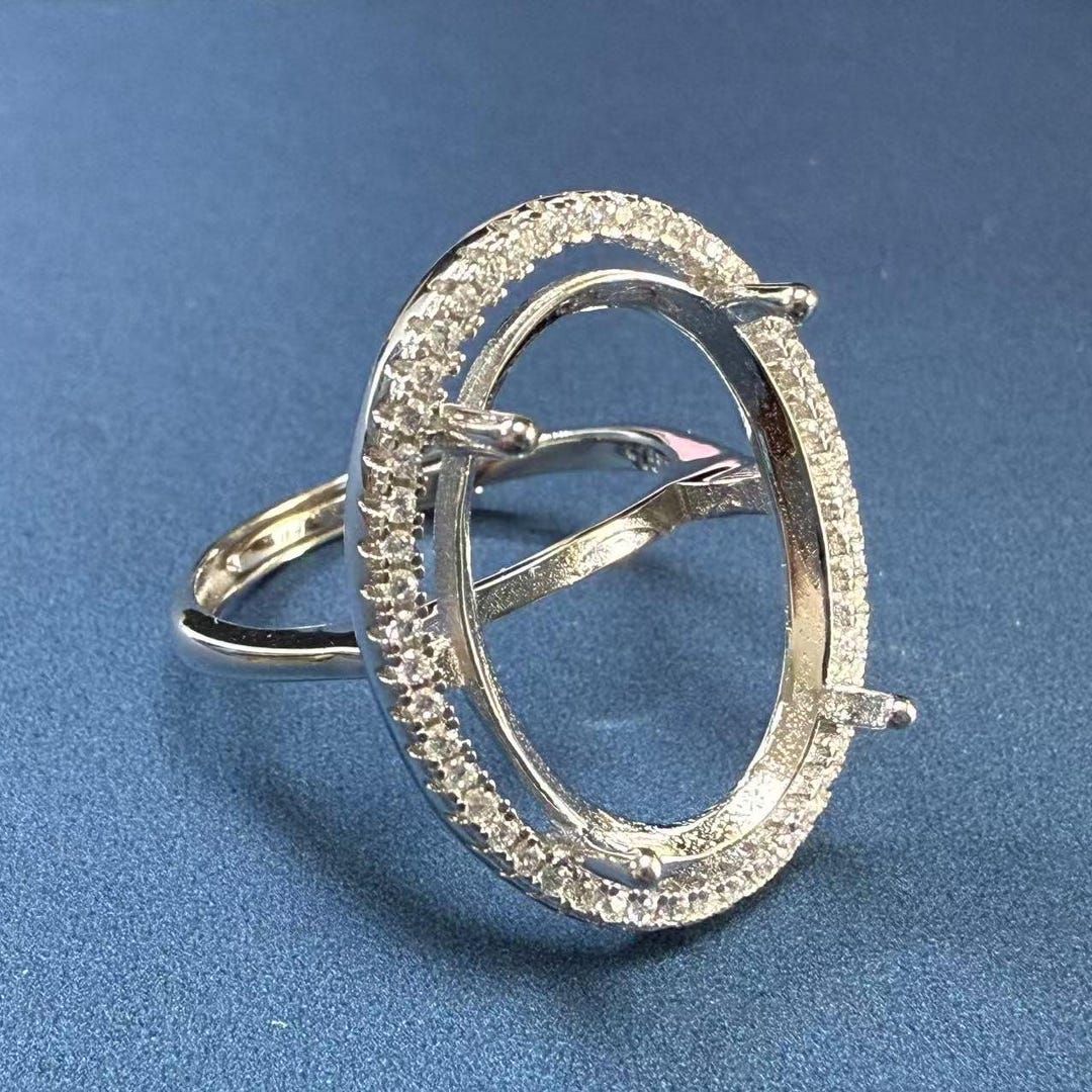 Sterling Silver Oval Ring Setting, Oval Ring Head, 925 Silver Ring ...