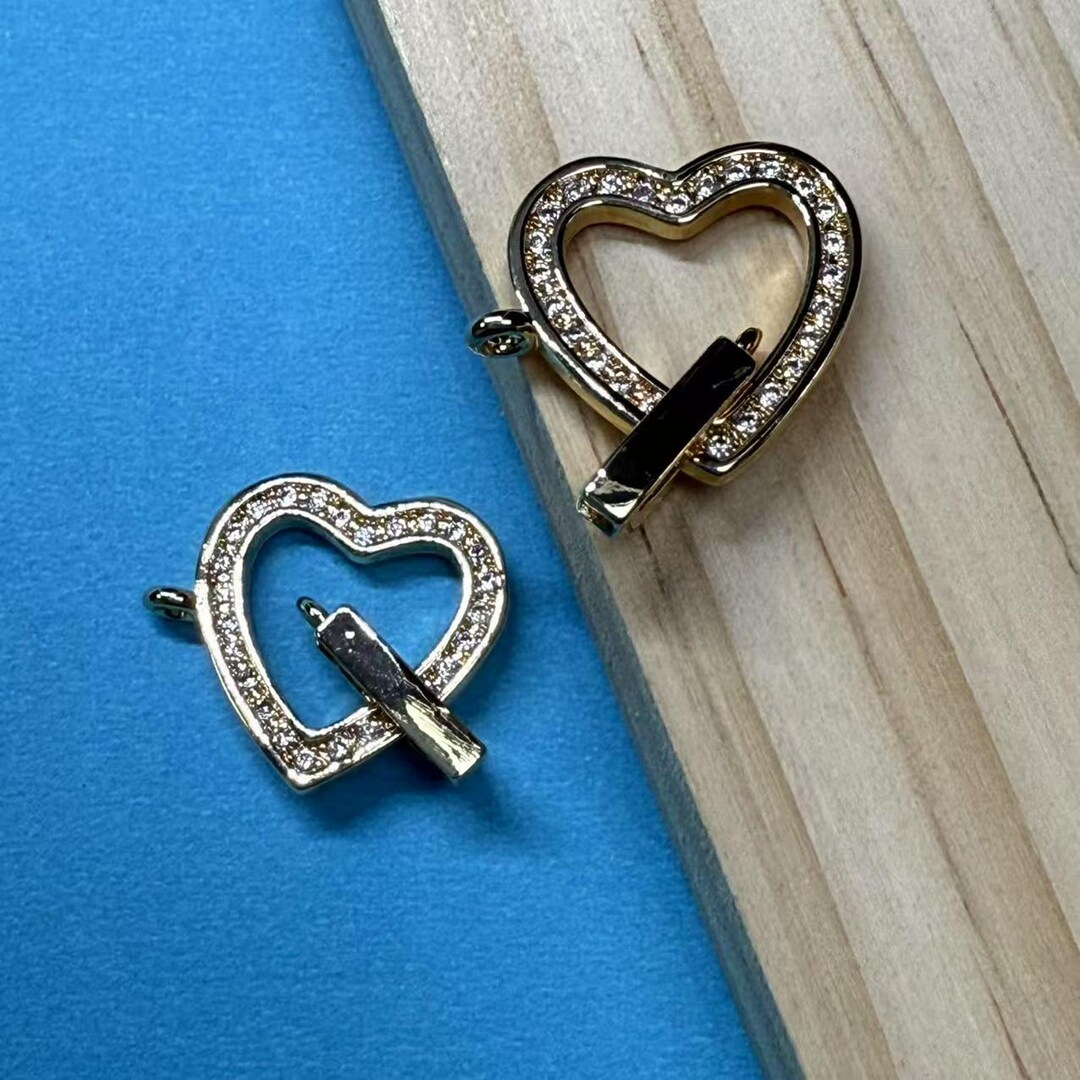 14K Gold Plated Love Heart Connector Charm, Gold Tone Hollow Heart ...