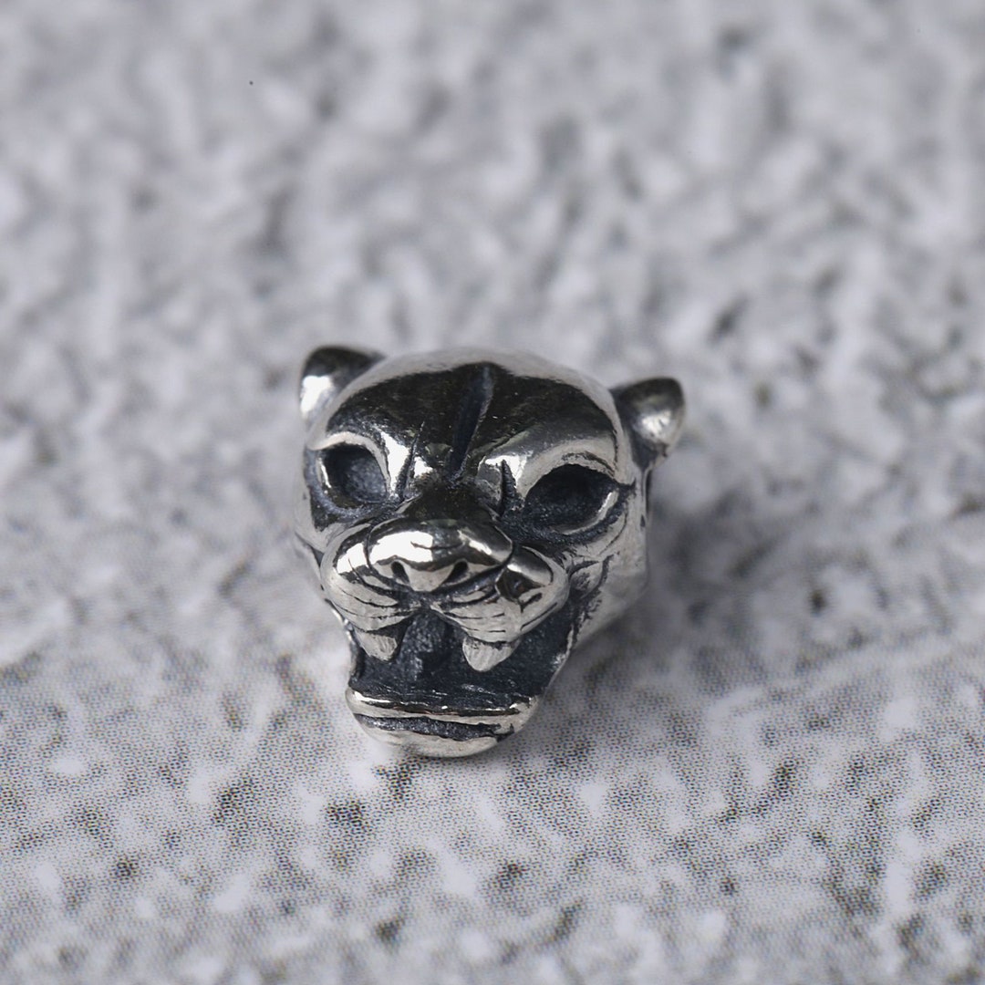 Sterling Silver Leopard Head Bead, Animal Bead, Black Panther Bead ...