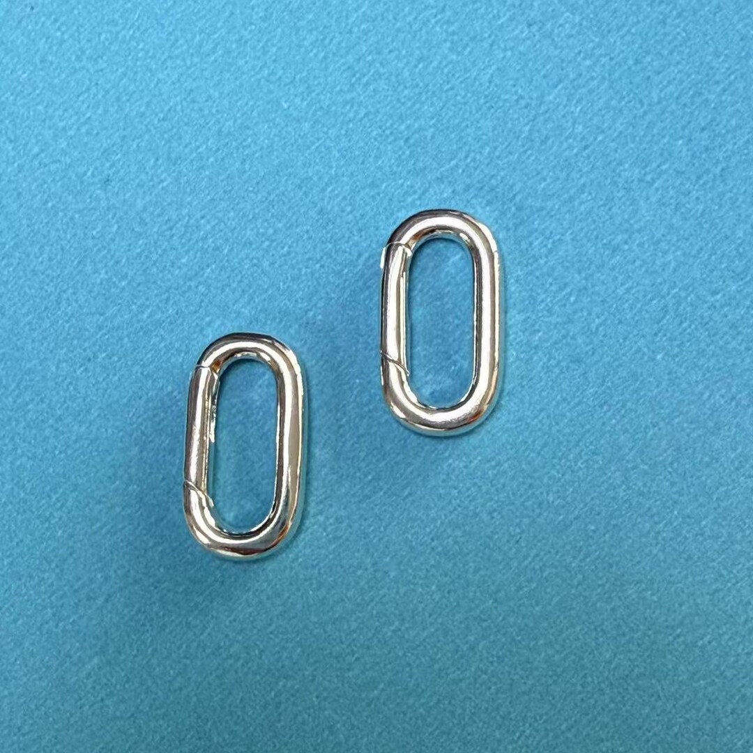 Sterling Silver Oval Clasp, 925 Silver Hinged Ring Push Clasp, Spring ...