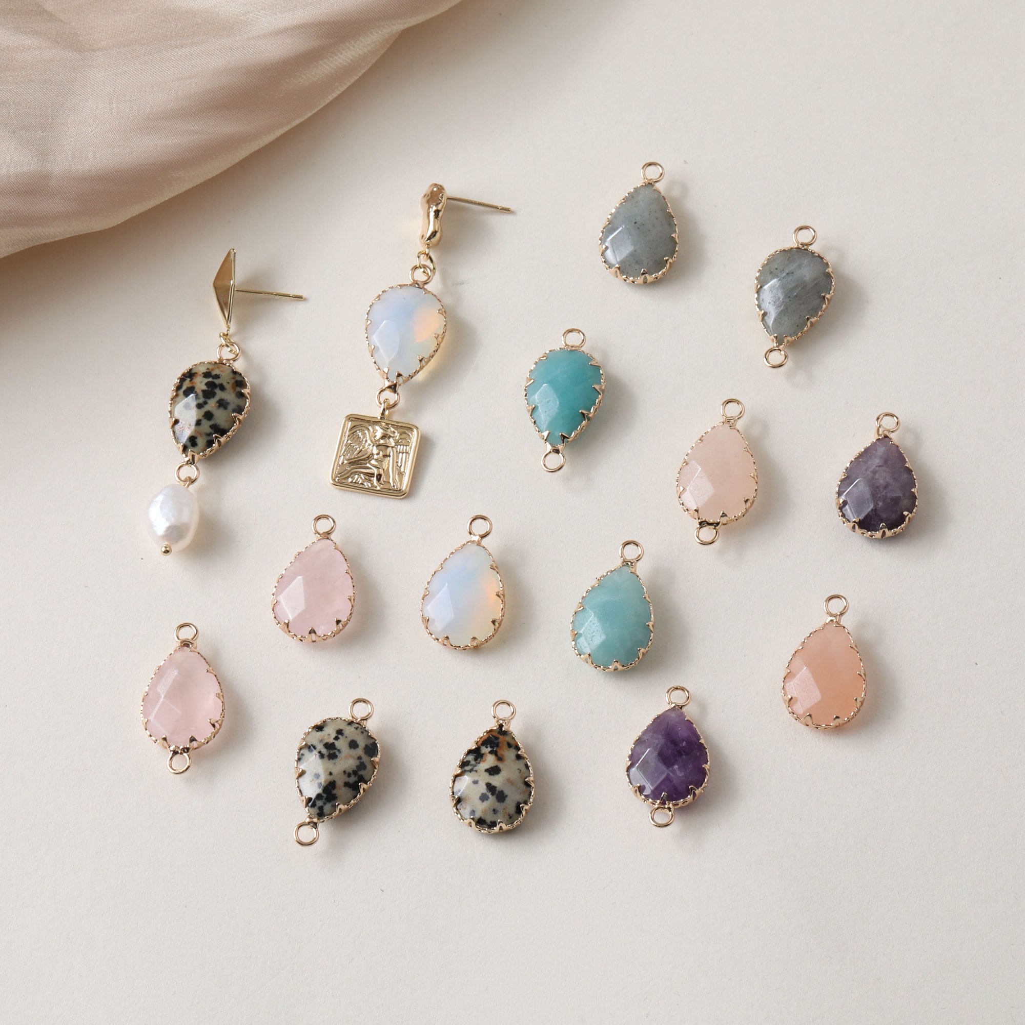 Natural Gemstone Water Drop Charm, Assorted Natural Stones Charm W ...