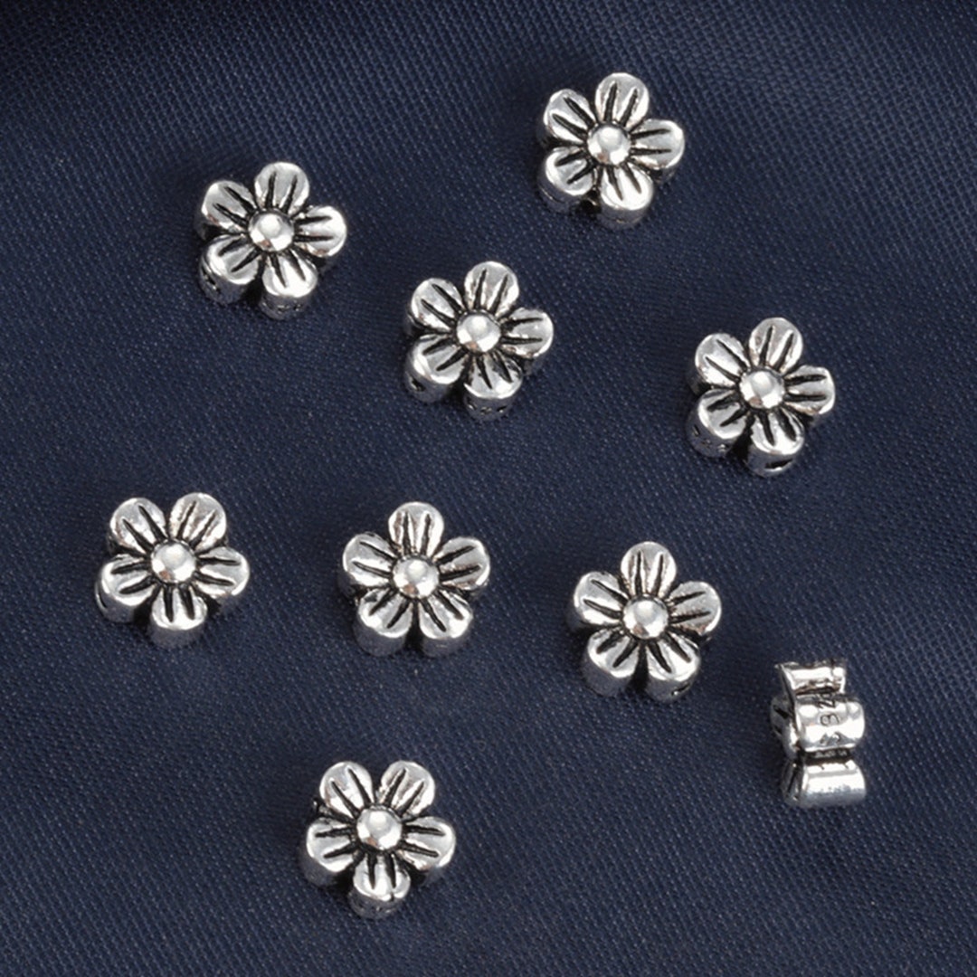 Sterling Silver Flower Beads, Daisy Bead, Tribal Bead, Ethnic Bead ...