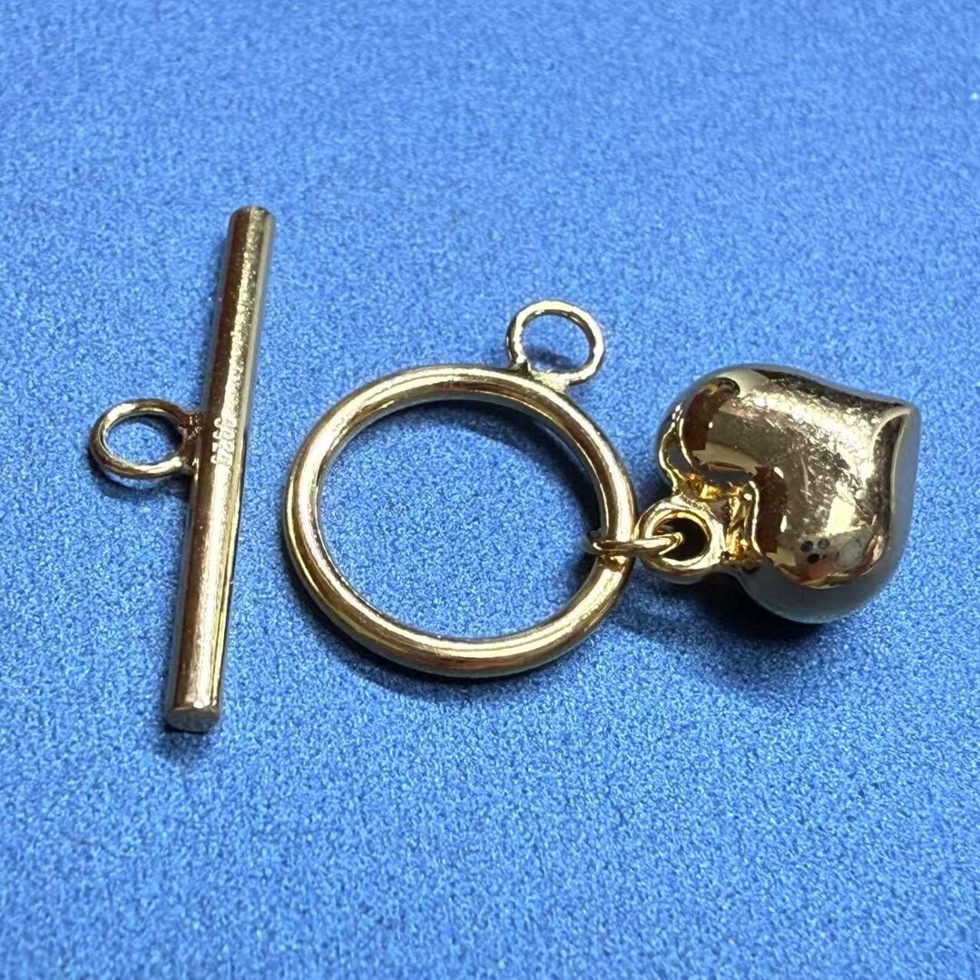 Sterling Silver Round Toggle Clasps W/ Heart Charm, S925 Silver Toggle ...