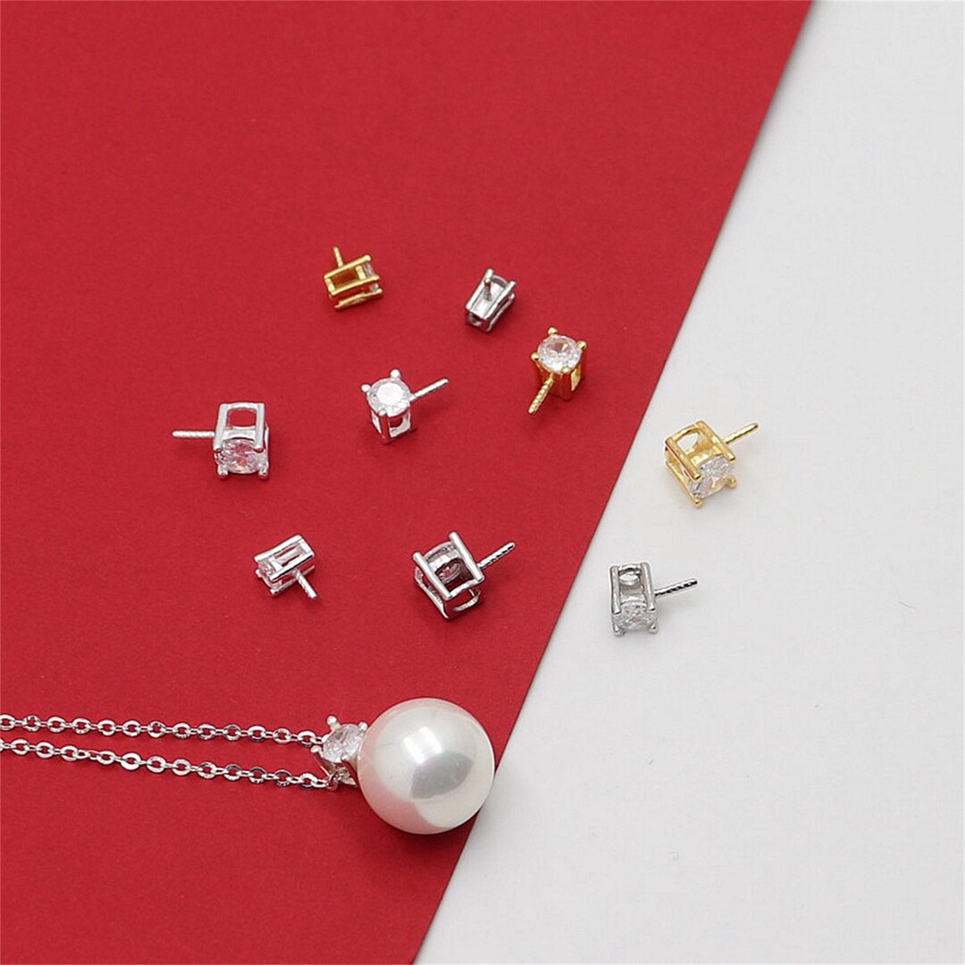 Sterling Silver CZ Square Pendant Settings, Pearl Pendant Mountings ...