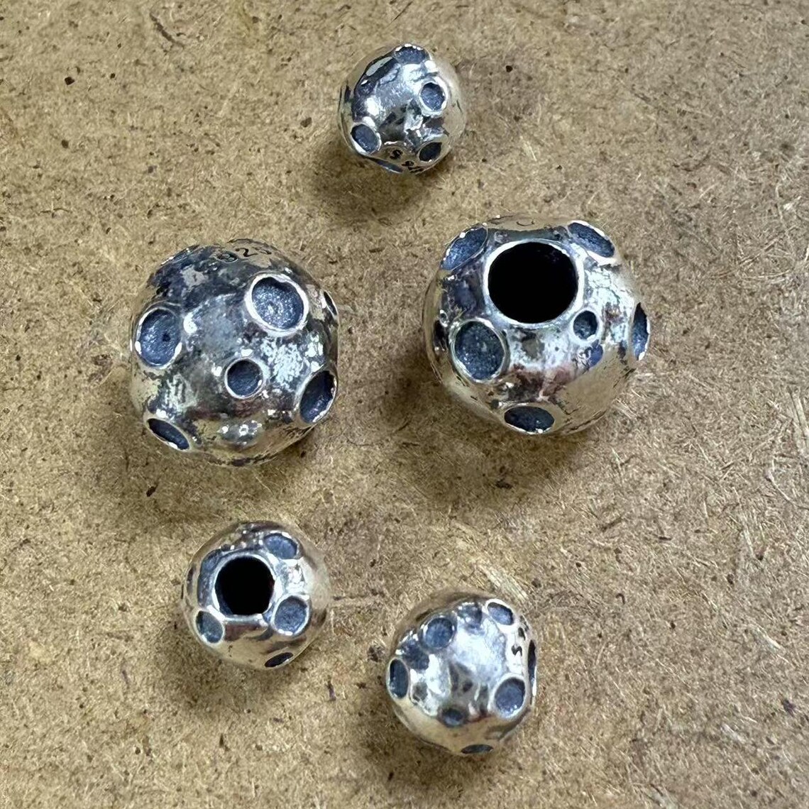 Sterling Silver Rock Beads, Concave Bead, Gemstone Bead, Mineral Bead ...