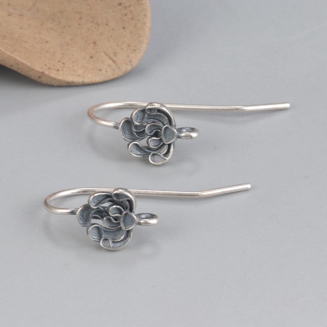 Silver Daisy Flower Earring Hooks, S925 Silver Earring Hooks for ...