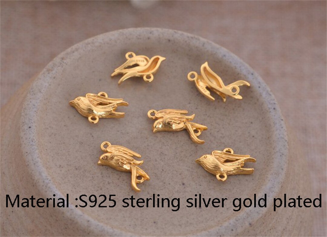 Gold Plated Over Sterling Silver Magpie Connector Charm, Bird Bracelet ...