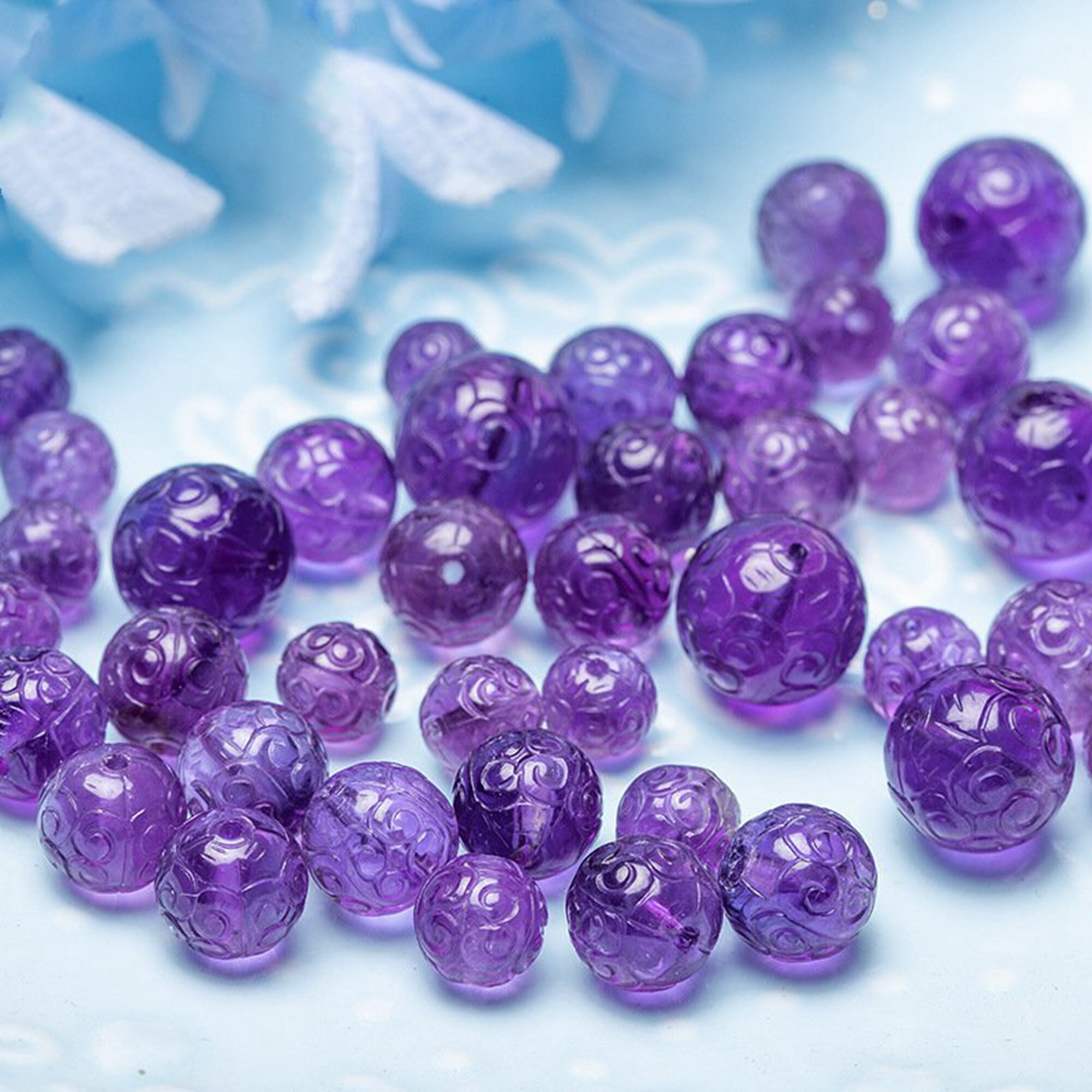 2 Beads Natural Amethyst Carved Beads, Hand Made Carved Amethyst Beads ...