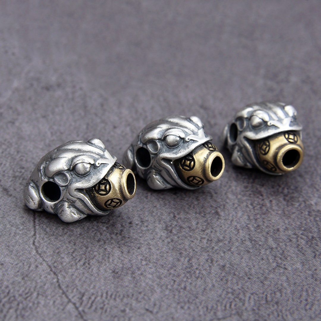 Sterling Silver Toad Bead W/ Coin, Money Frog Bead, Fortune Toad Bead ...