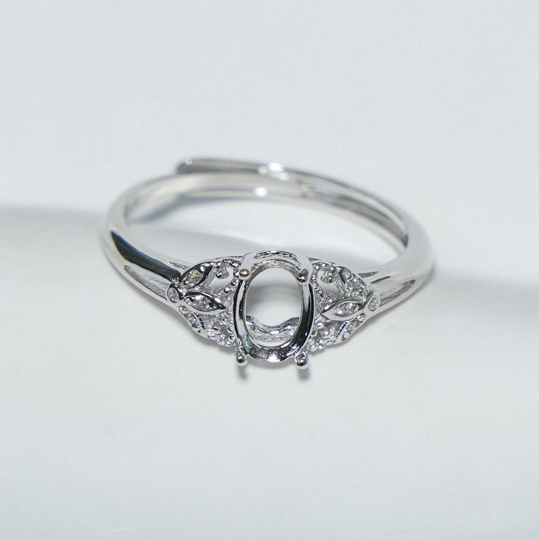 Leaf Sterling Silver Oval Ring Setting, Solitaire Prong (5x7 to 15x20mm ...