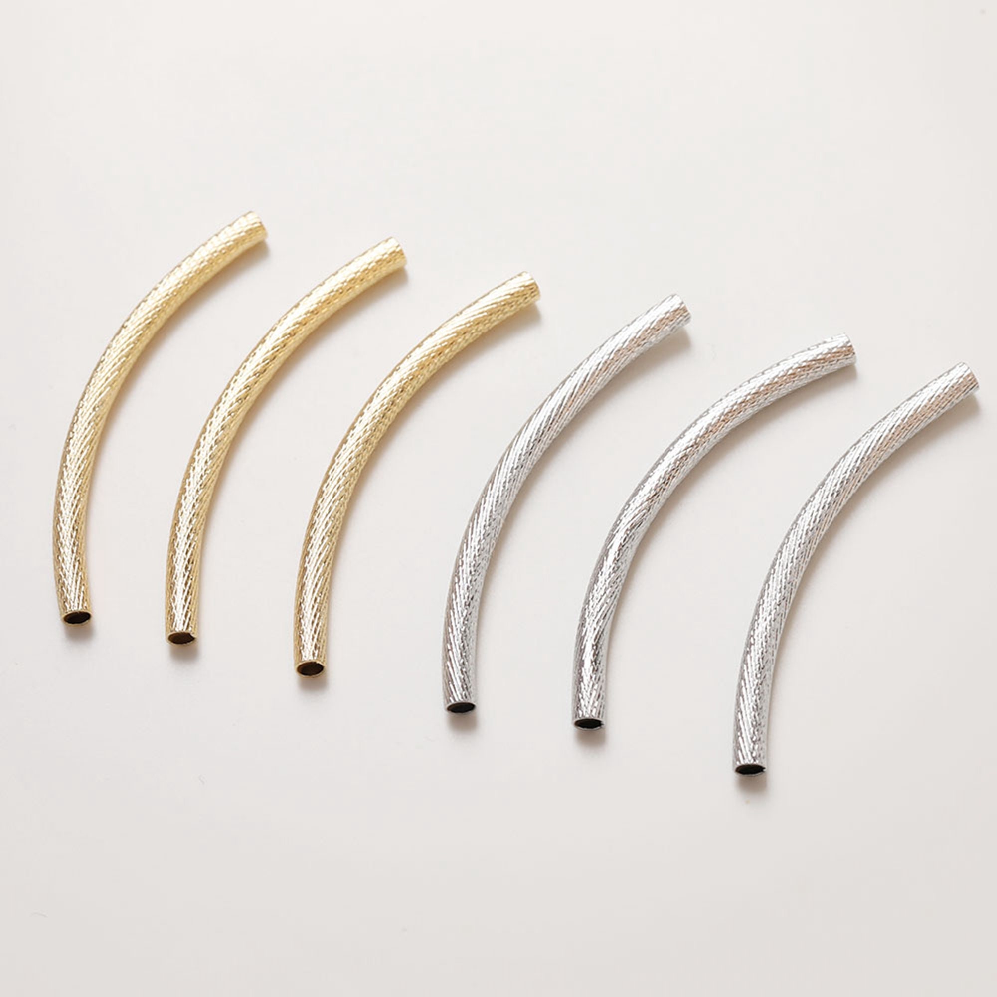 14K Gold Plated Quilted Curve Tubes Gold Tone Noodle Tube - Etsy