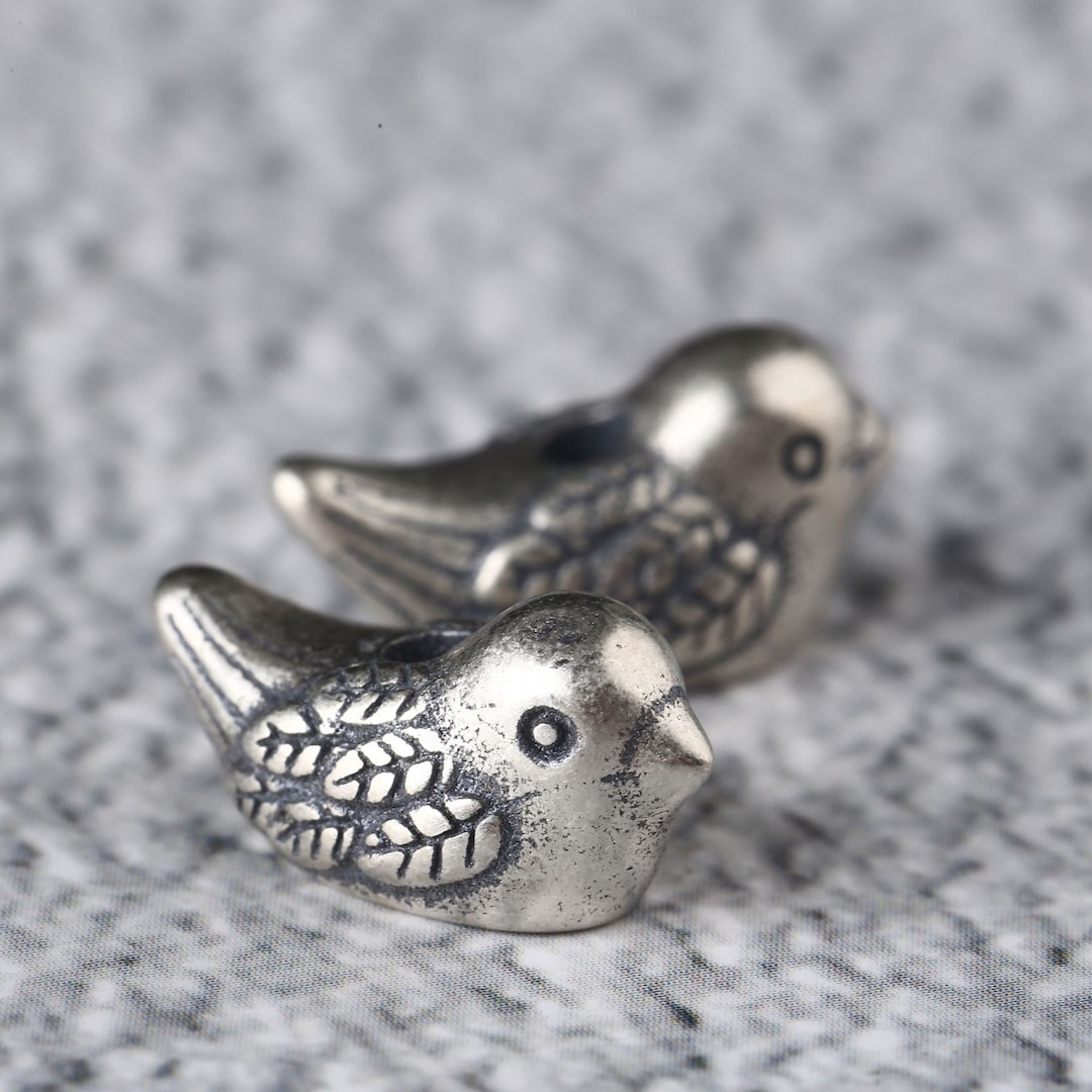 Sterling Silver Magpie Beads, Bird Bead, Crow Bead, Feather Bead ...