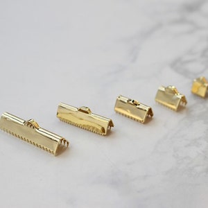 14K Gold Plated Crimp Ends for 6/10/13/20/25mm Ribbons, Ribbon Crimp ...
