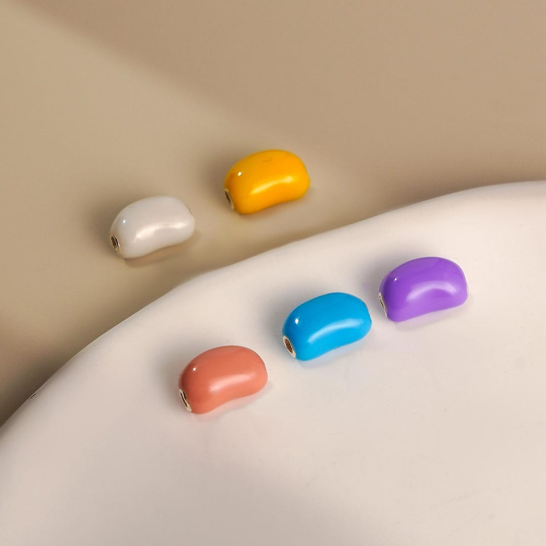 Sterling Silver Enamel Bean Bead, Colorful Bean Bead, Bean Sprout Bead ...