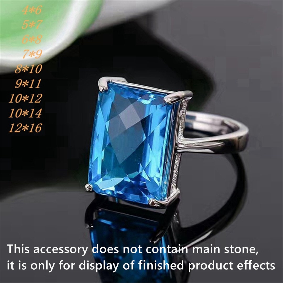 Sterling Silver Rectangular Ring Setting, Rectangle Ring Head, 925 ...