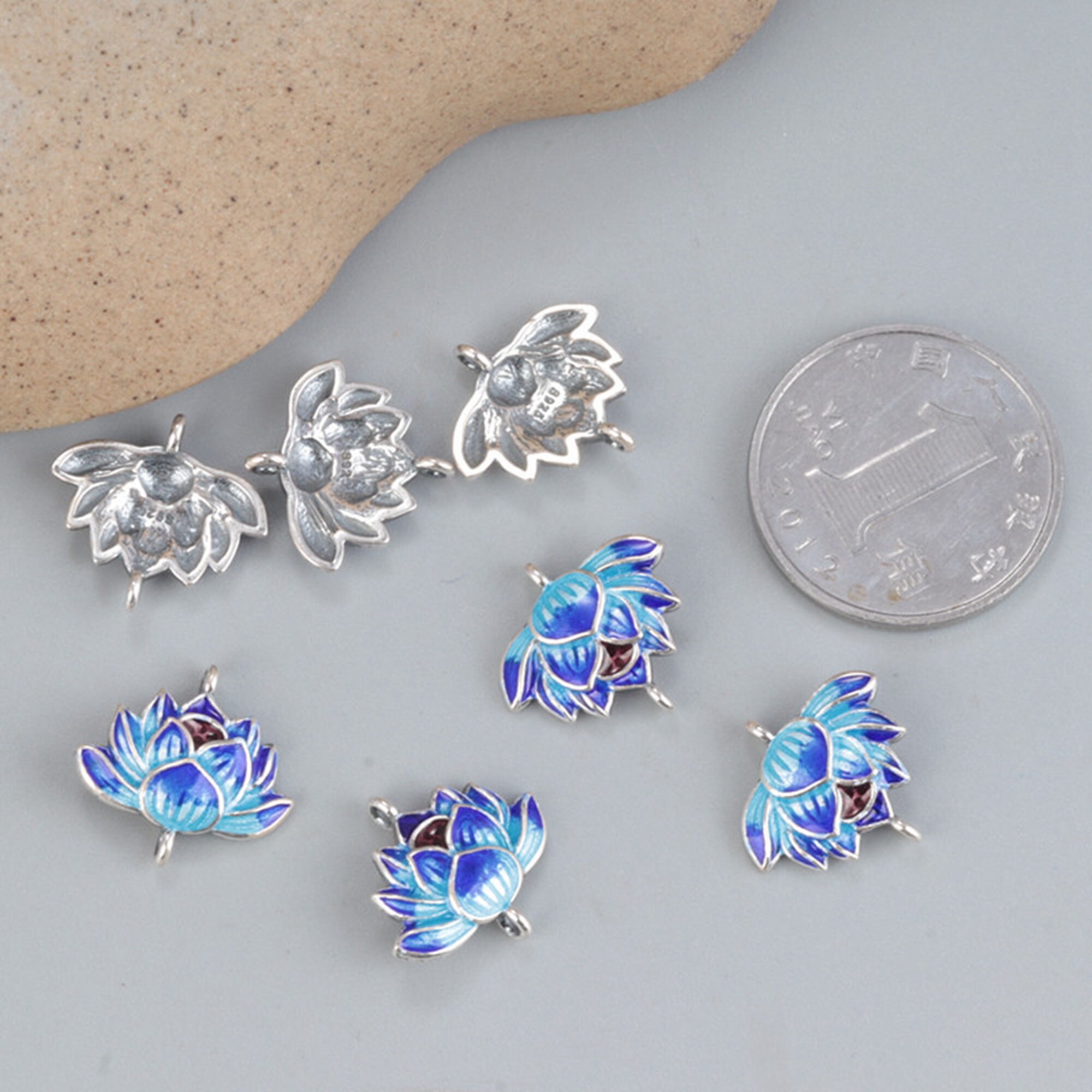 Sterling Silver Enamel Lotus Connector Charm Silver Cloisonne - Etsy