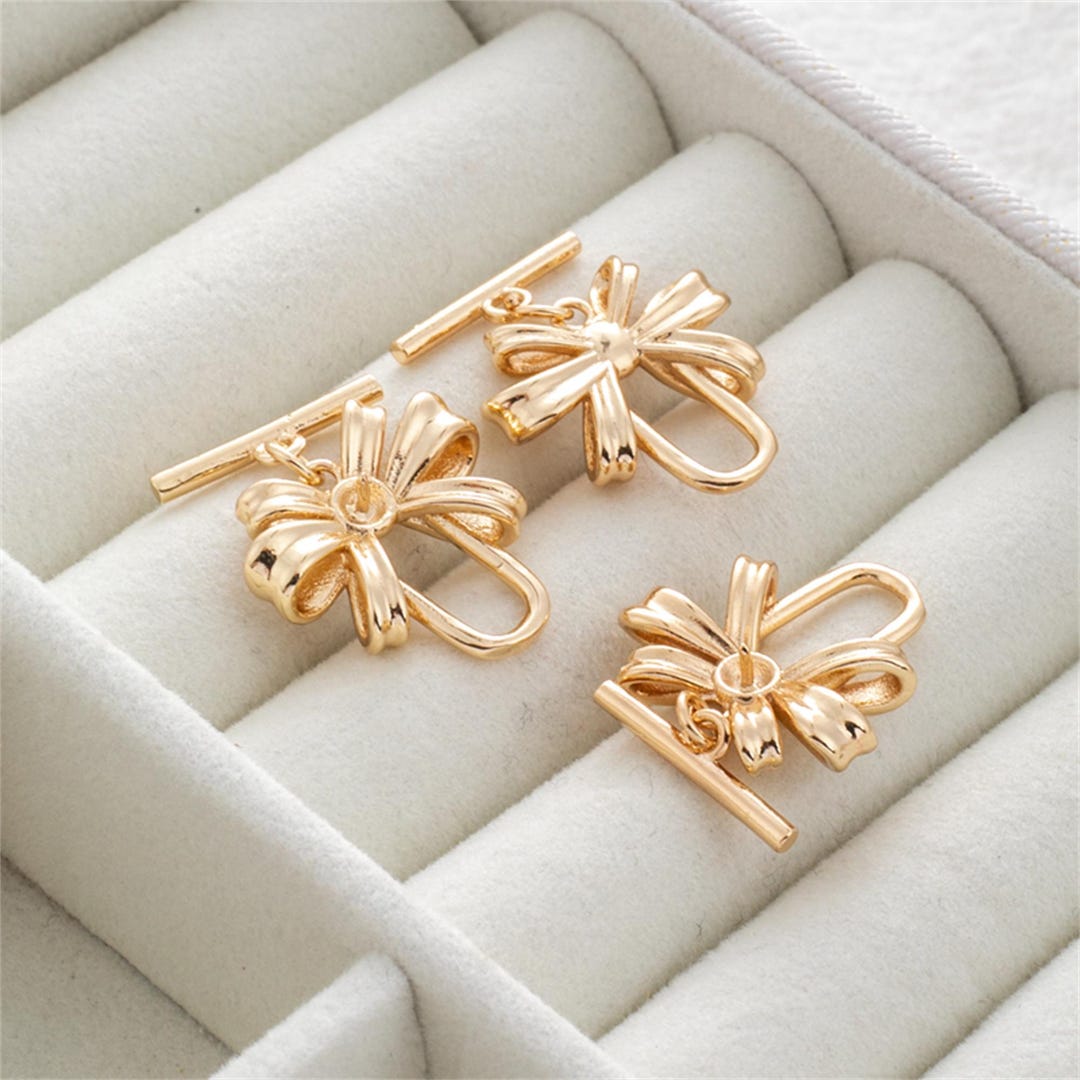14K Gold Plated Bow Tie Toggle Clasps, Jewelry Closures - Etsy