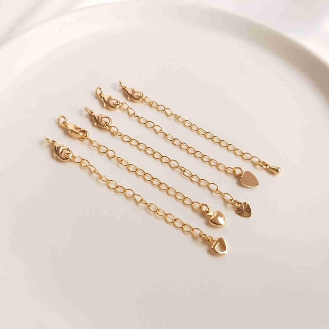 10pcs 14K Gold Plated Heart Extension Chains, Gold Tone Chain Extenders ...
