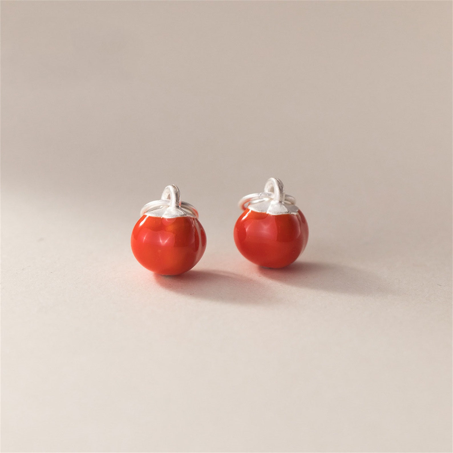 Sterling Silver Enamel Red Persimmon Charm Pendant, Fruit Bracelet ...