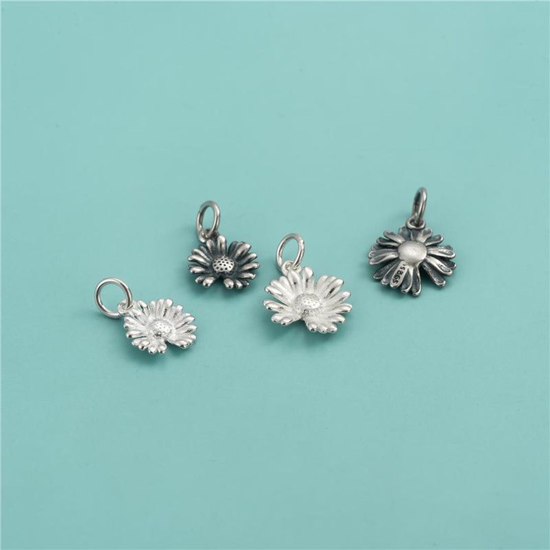 Sterling Silver Daisy Charm Pendant, Botanical Bracelet, Spring ...