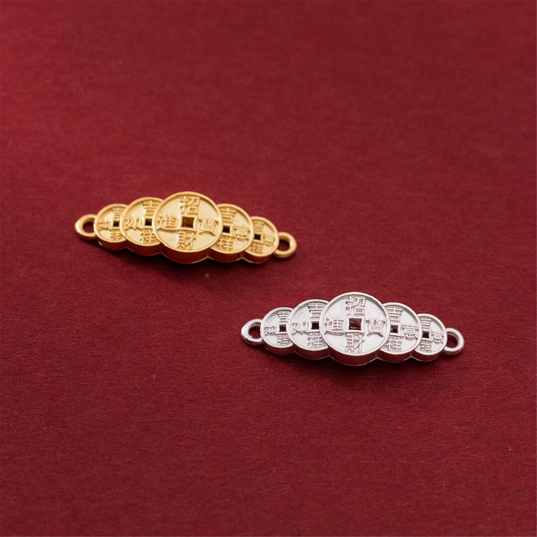 Sterling Silver Coin Connector Charm, Auspicious Bracelet, Wealth ...