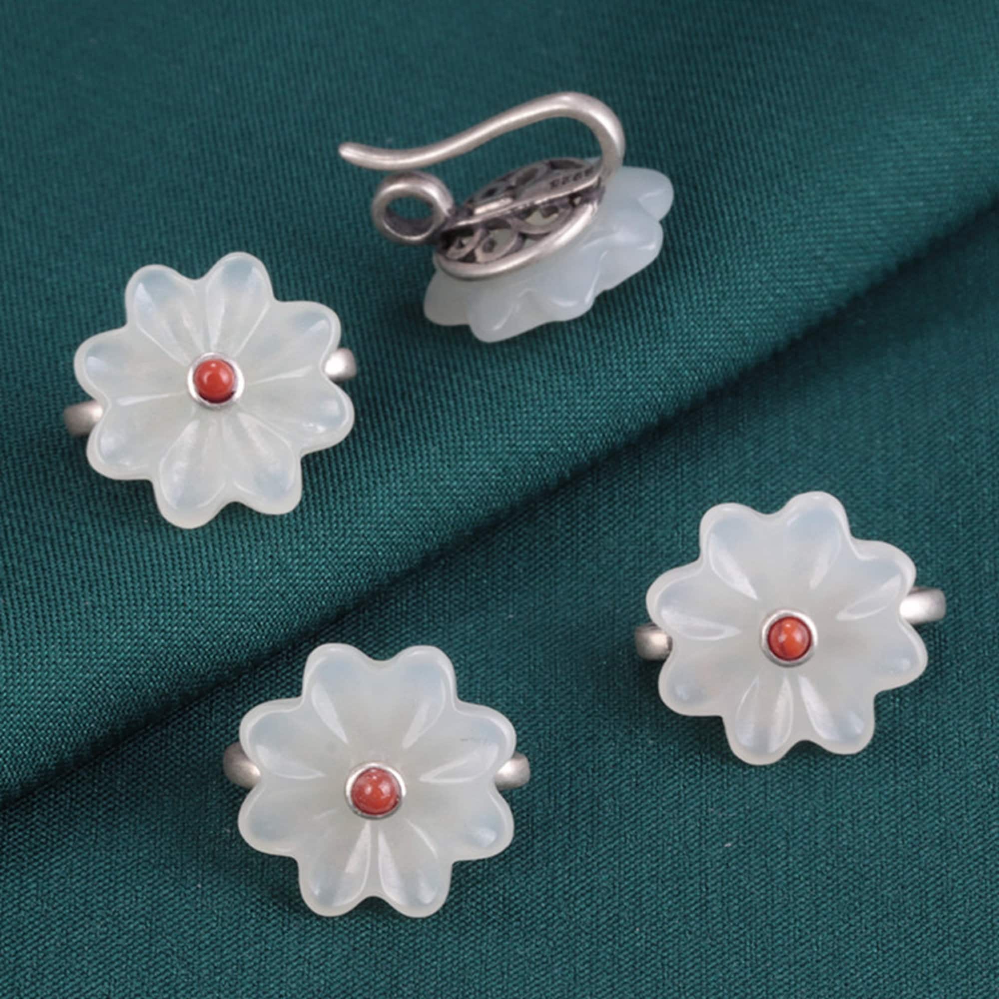 Sterling Silver Daisy Flower S Clasp W/ Jade Inlaid Sterling - Etsy