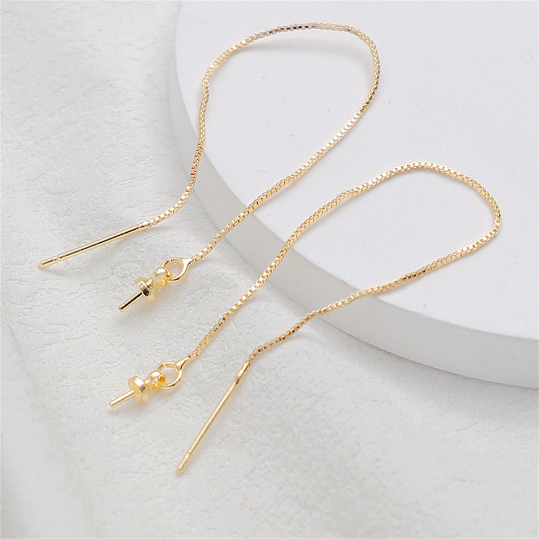 14K Gold Plated Brass Box Chain Earring Threader W/ Cup and Peg for ...